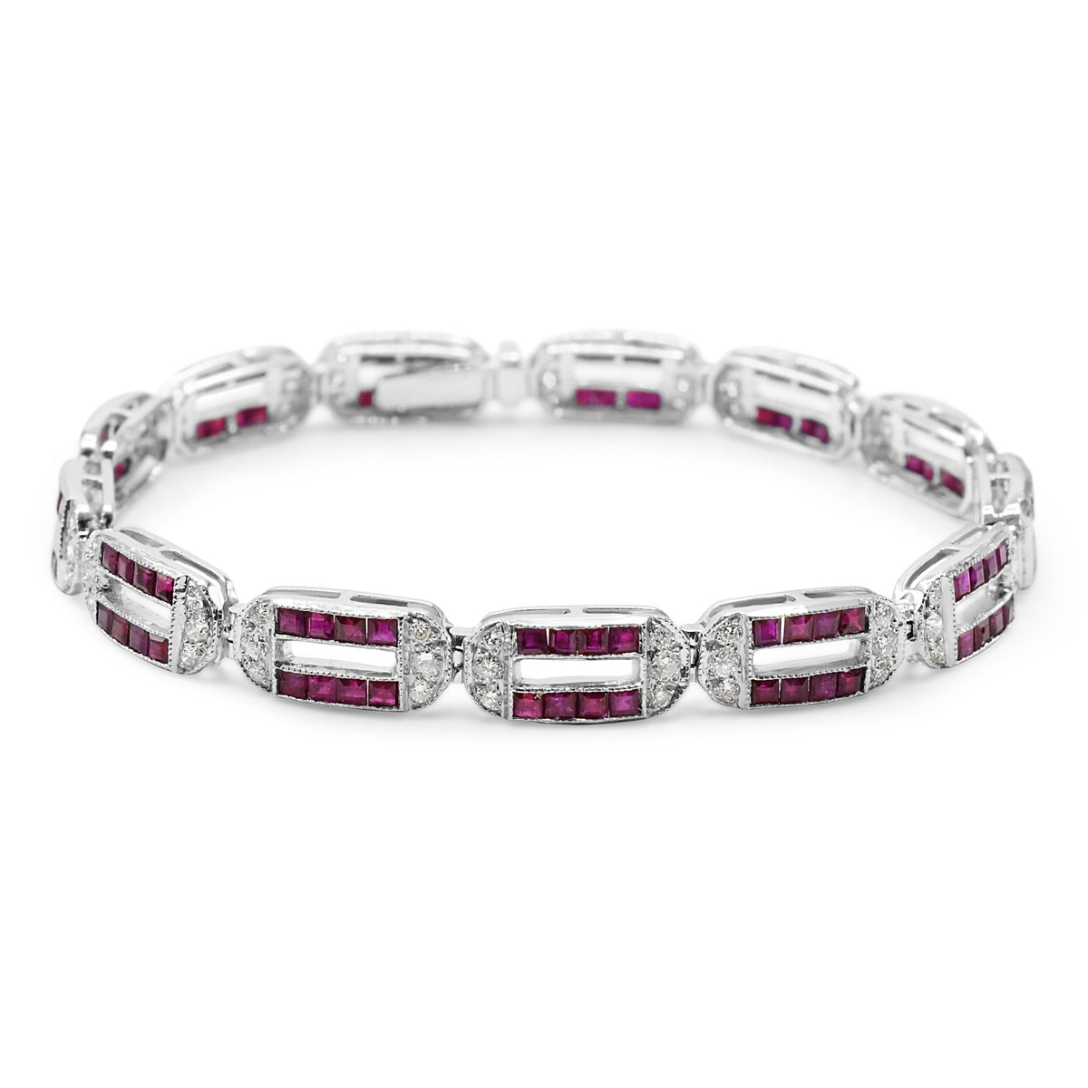 Pre-Owned Diamond & Ruby Panel Design 7" Bracelet I S&R